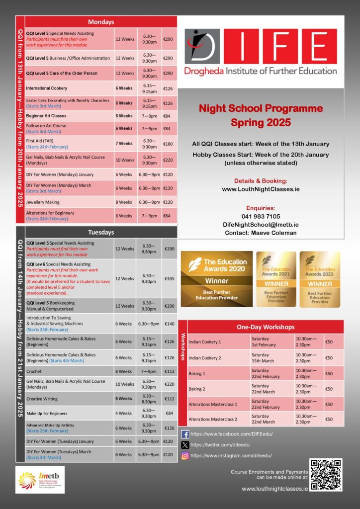 Evening Classes in Louth with DIFE - Find a Course